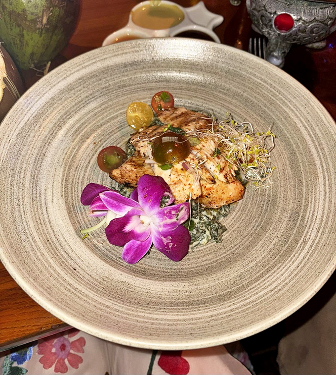 Mahi-mahi presented with such artistic flair that for a moment, you'll feel guilty about disturbing it. That feeling passes quickly with the first bite.