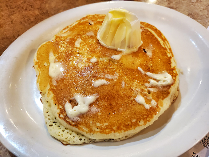 The perfect pancake doesn't exi&mdash; Oh wait, here it is, golden-edged with butter slowly creating lakes of melted goodness.