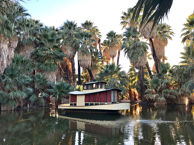 This desert oasis complete with houseboat feels like a mirage&mdash;but the palm reflections in still waters confirm you haven't been in the sun too long.
