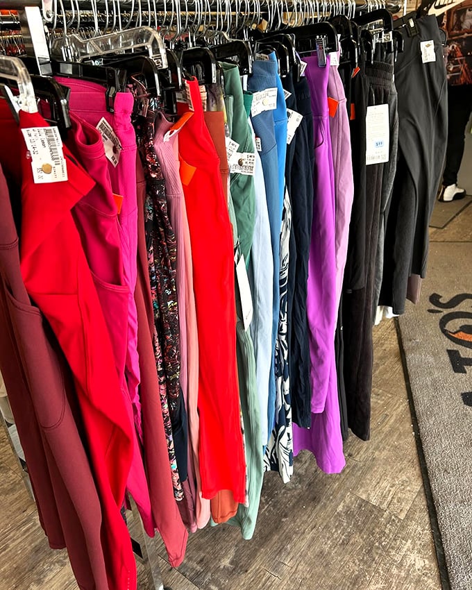 Technicolor dream pants! Every shade in the fitness rainbow, perfectly aligned like a fashionable choir ready to sing savings.