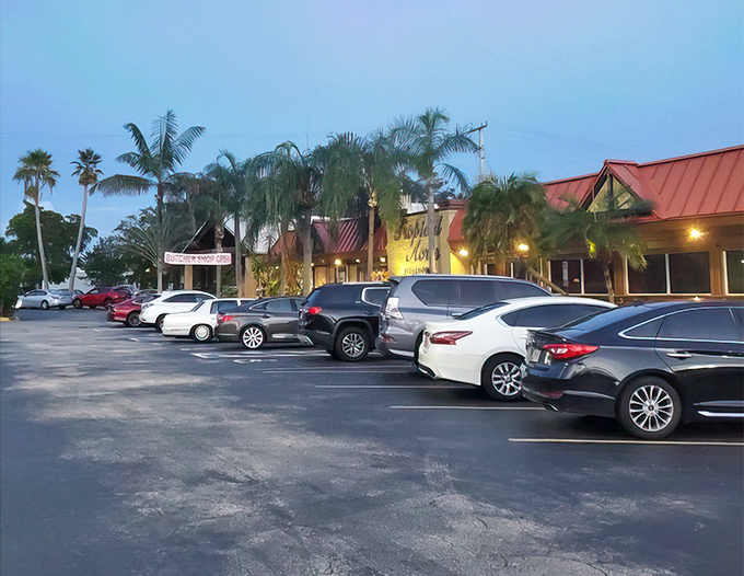 As evening falls, the parking lot fills with cars belonging to people who understand that some dining traditions are worth preserving.