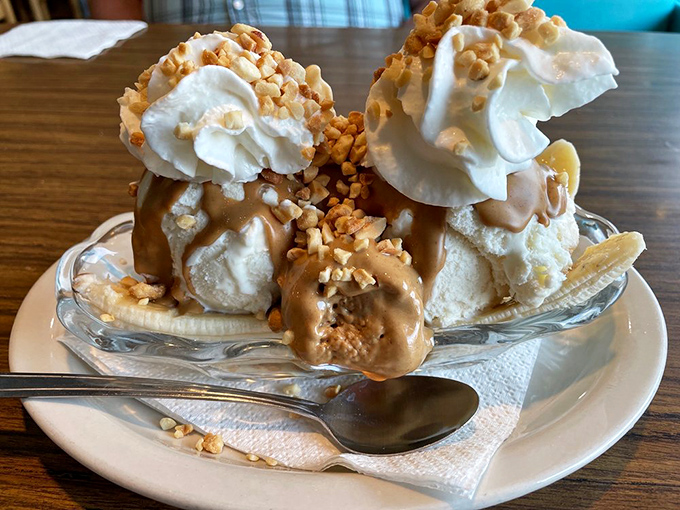 When ice cream meets peanut butter and banana, Elvis himself would approve of this towering tribute to excess.