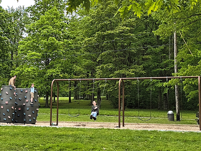 Playground joy in its purest form! Little adventurers scale climbing walls and swing toward the sky, proving some thrills don't require batteries or Wi-Fi.