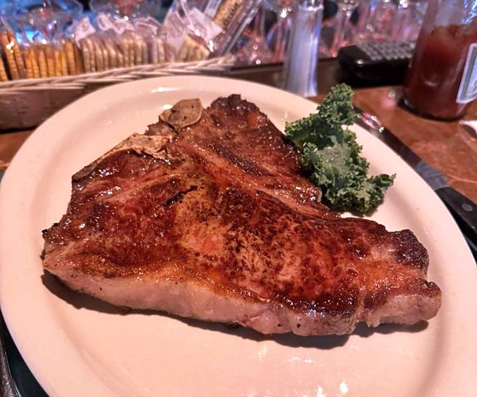 A porterhouse steak with a sear so perfect it deserves its own hall of fame. That crust is what carnivore dreams are made of.