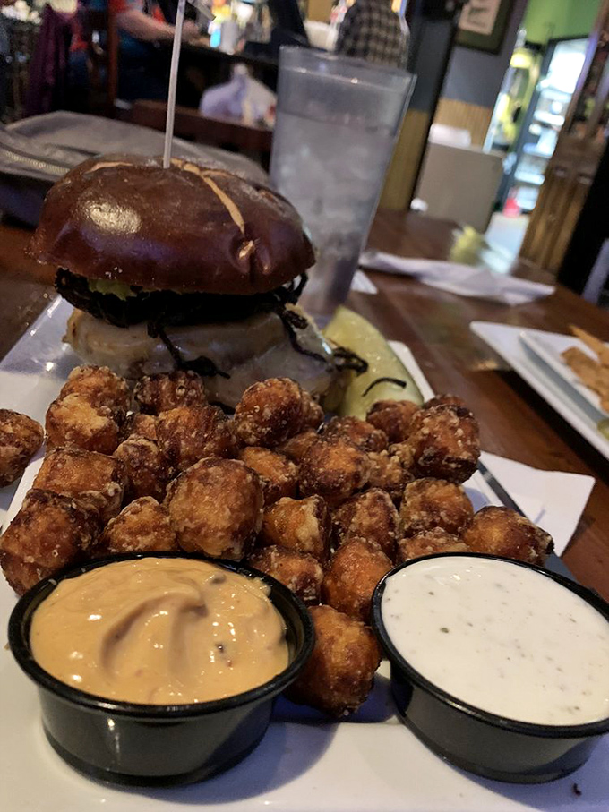 Sweet potato tots with dipping sauces prove that sometimes the best surprises come in small packages.