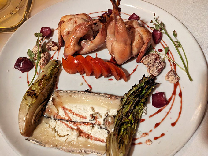 Quail presentation so artful it belongs in a museum, but tastes too good to preserve.