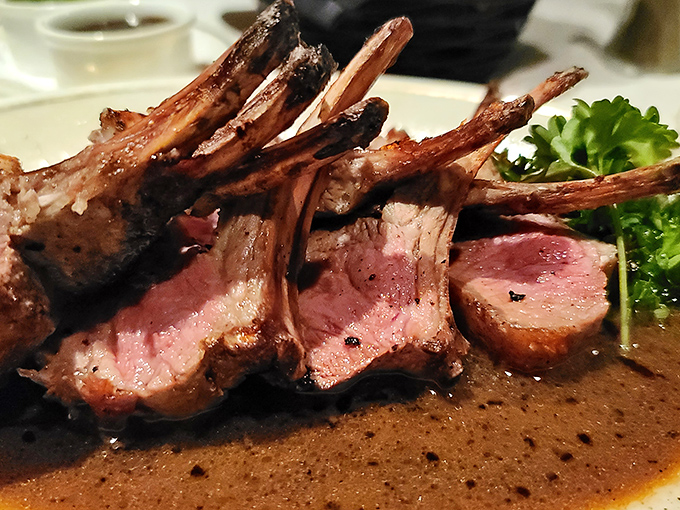 Lamb chops so perfectly cooked they make you want to write thank-you notes to the chef and the sheep. Meat as art form.