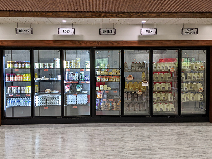 The refrigerated section stocks farm-fresh essentials, letting visitors take a piece of Lancaster County's agricultural bounty home with them.