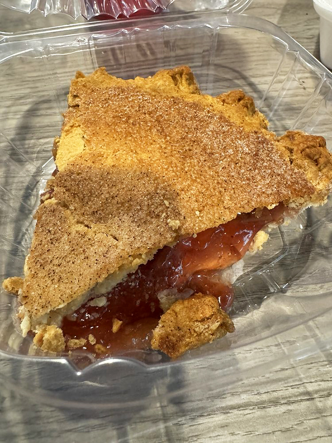 Strawberry rhubarb pie with a crumble top that strikes the perfect sweet-tart balance. Worth every calorie and then some. 