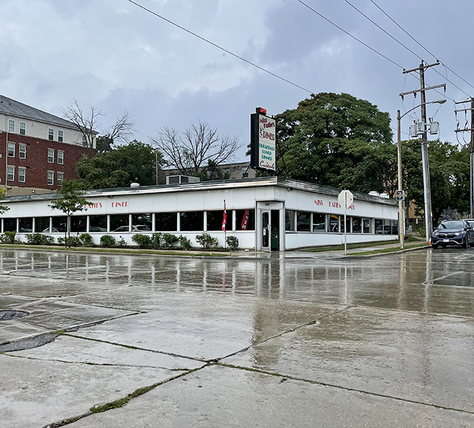 Even on a rainy day, Miss Katie's white exterior stands out like a culinary lighthouse guiding hungry travelers to safe harbor.