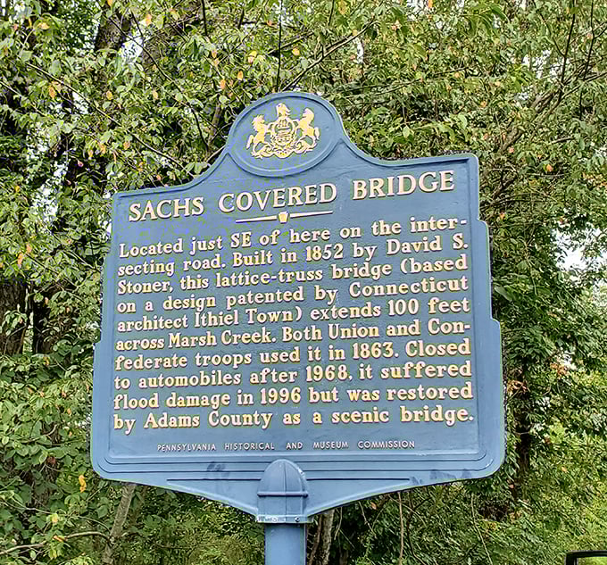 The official historical marker provides context that enriches your visit, turning a pretty bridge into a profound historical experience.