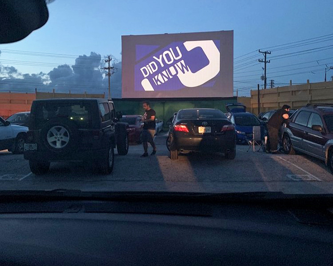 "Did You Know?" trivia illuminates the screen during pre-show, the perfect conversation starter between carloads of strangers.