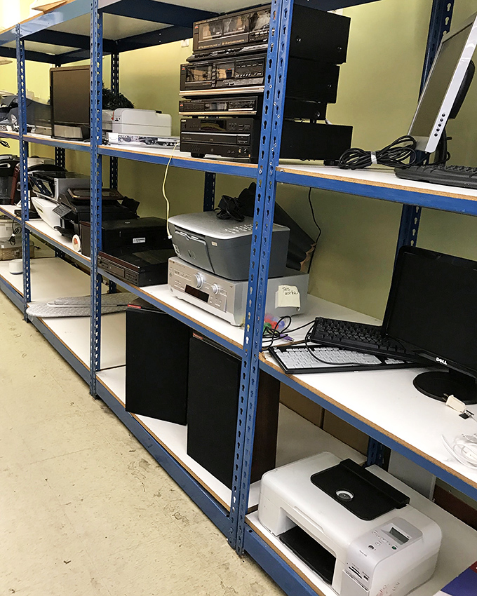 Electronics shelves stocked with devices that still have plenty of digital life left in their circuits.