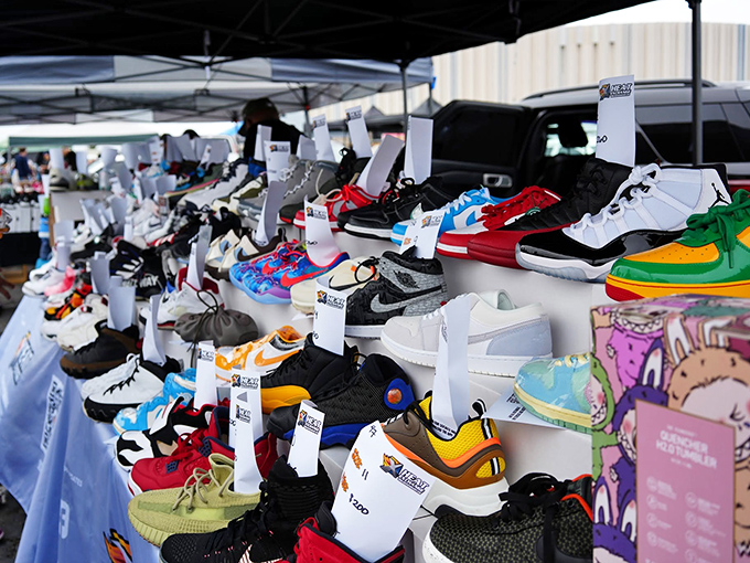 Sneakerheads, take note! This impressive display of colorful kicks ranges from rare collector's items to everyday favorites, all at prices that won't break the bank.
