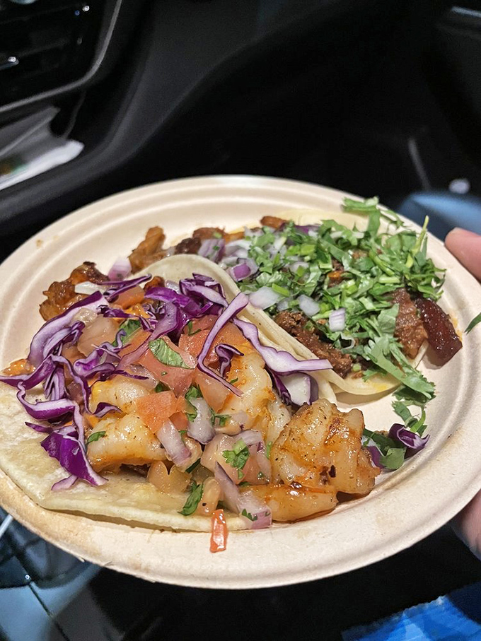 Seafood gets the taco treatment! Plump shrimp nestled alongside spicy pork creates a surf-and-turf situation that's worth every bite.