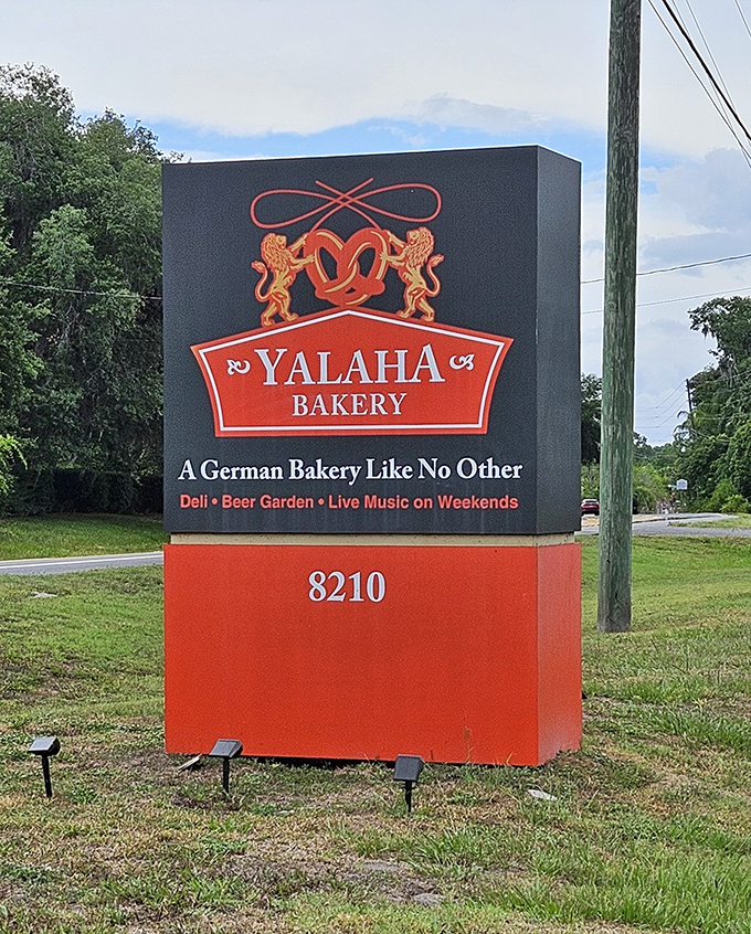The sign announces what your nose already knew&mdash;you've arrived at a German bakery unlike any other, complete with beer garden and weekend tunes.