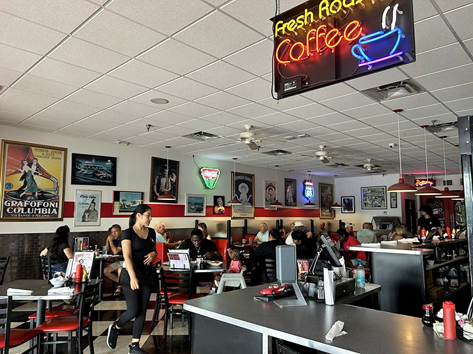 The bustling interior where coffee is always fresh and the staff moves with the choreographed precision of people who love what they do.