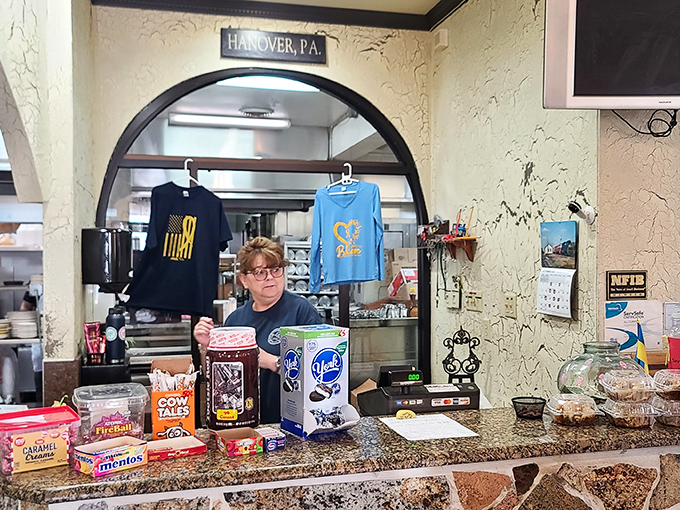 Behind every great diner is a staff that keeps the magic flowing. The candy display adds a sweet finale option to your savory feast.