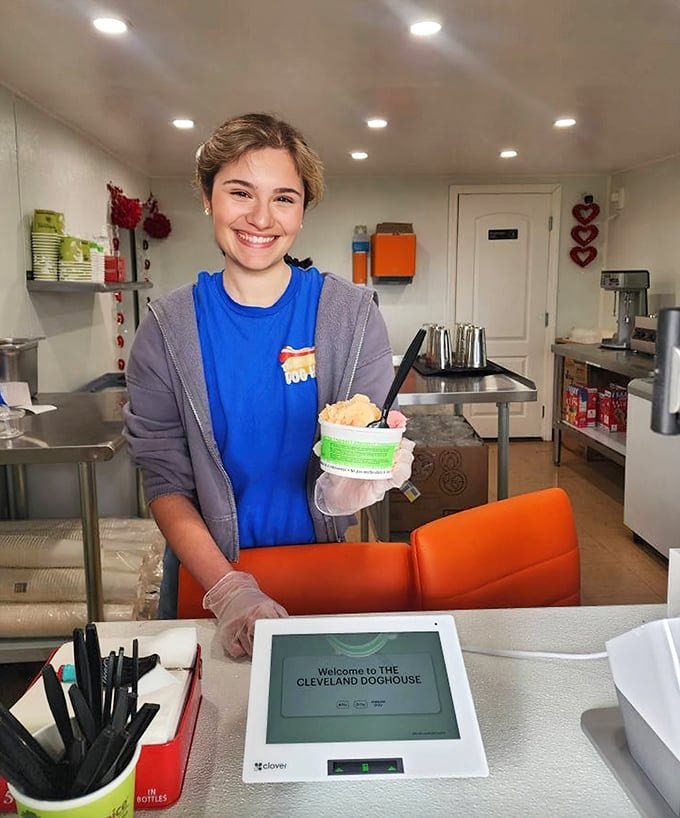 The friendly face of hot dog excellence. That smile says, "Yes, what you've heard about our dogs is true, and yes, you're about to have a religious experience."