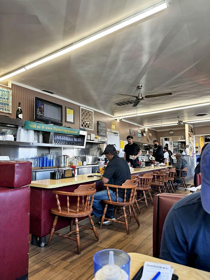 Where breakfast dreams come true: wooden counter stools have witnessed countless first bites and "mmm" moments over the years.