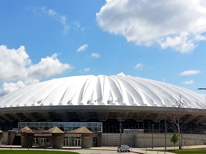 The distinctive dome of State Farm Center stands like a spacecraft that landed in corn country &ndash; an architectural icon visible for miles around.