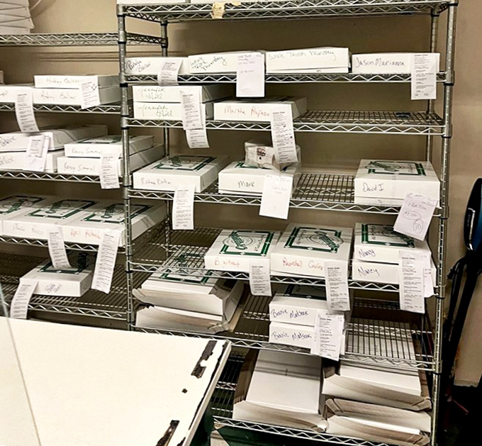 Each labeled box contains someone's moment of joy, carefully organized before heading out to brighten days across town.