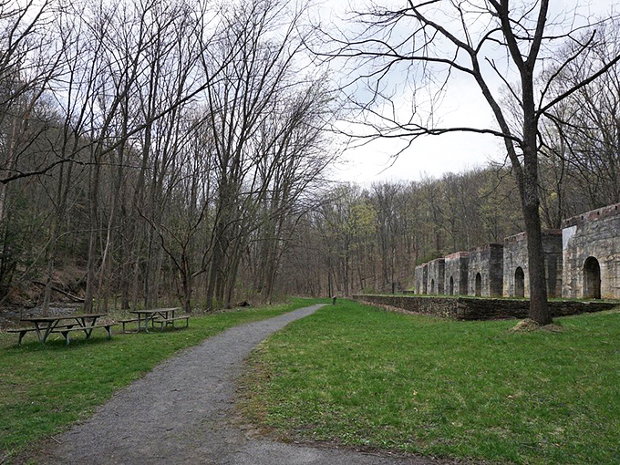Historic limestone kilns stand guard alongside trails that connect past and present. Picnic tables invite you to stay awhile and contemplate both.