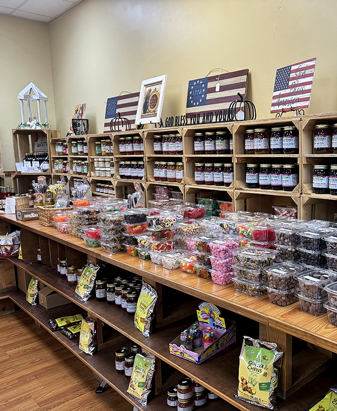 A country store section filled with jams, jellies, and candies&mdash;because the only thing better than eating comfort food is taking some home.