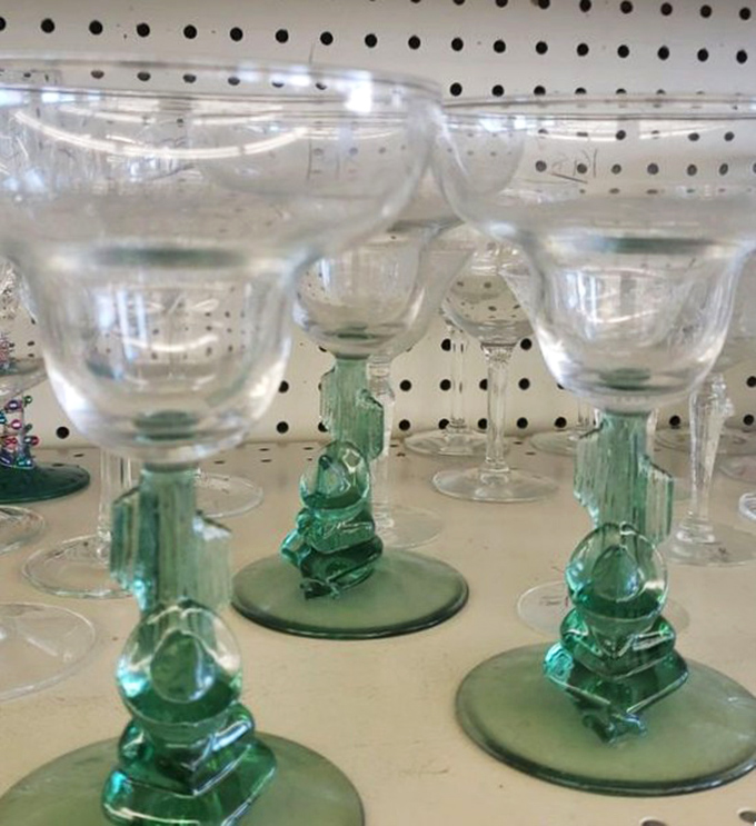 Vintage glassware that makes every drink taste fancier. These green-stemmed beauties would cost a fortune at an antique store but here they're practically free.