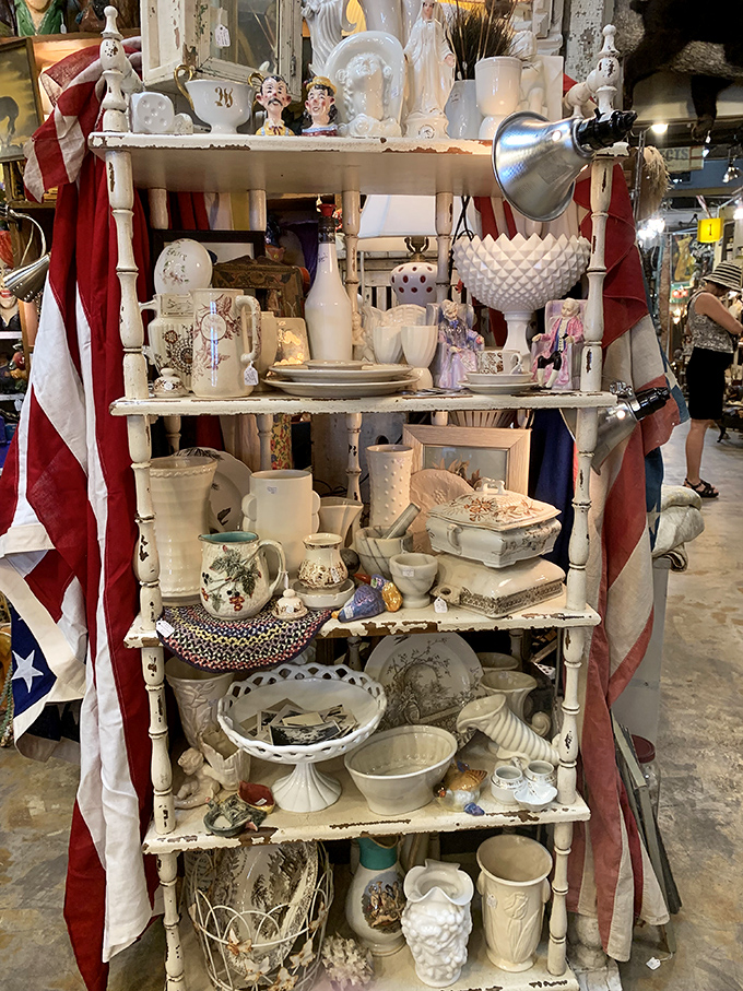 A patriotic display of porcelain Americana that would make your grandmother swoon. Norman Rockwell would feel right at home here.