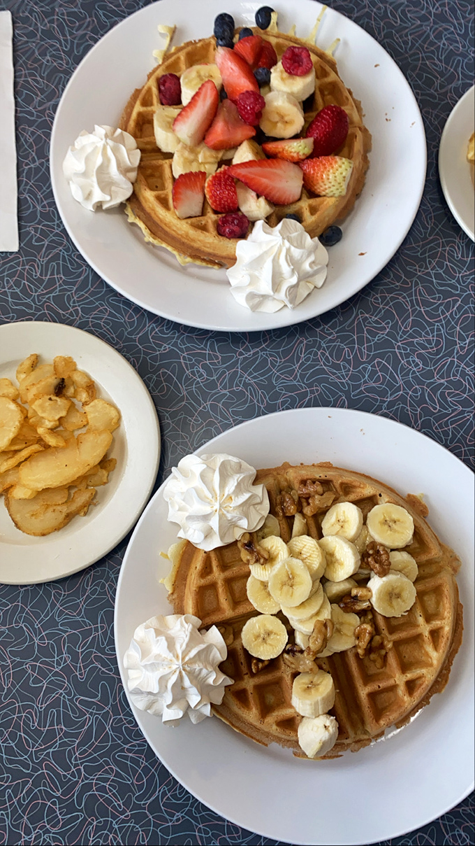 Waffles adorned with nature's candy&mdash;proof that sometimes the most photogenic food also happens to be the most delicious.