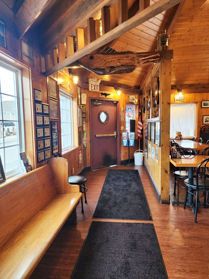 The entrance hallway isn't just a path to your table&mdash;it's the gangplank to your seafood adventure, complete with wooden charm.
