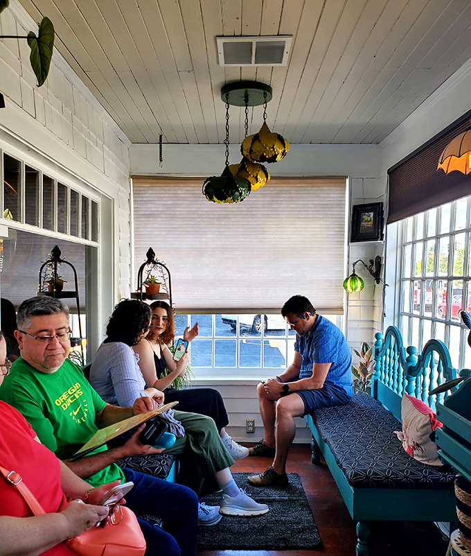 The waiting area: where anticipation builds and friendships form. That turquoise bench has heard more food fantasies than a cookbook editor.