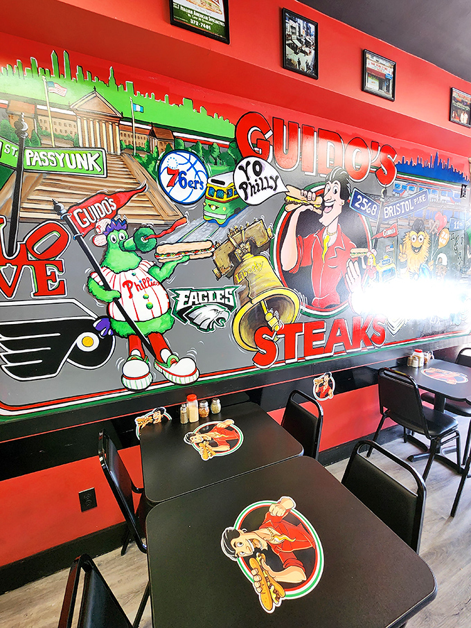 Philly pride jumps off the walls through vibrant local sports murals. A feast for the eyes before the feast for your stomach.
