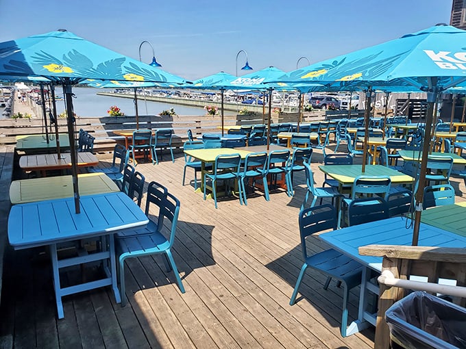 Blue chairs, blue umbrellas, blue water&mdash;it's like dining inside a perfect summer postcard that somehow also serves crab legs.