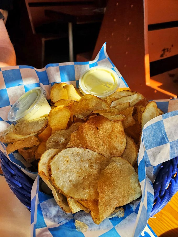 The famous Whale Fries&mdash;house-made potato chips that crunch loud enough to turn heads, served with dipping sauces worth bottling and smuggling home.
