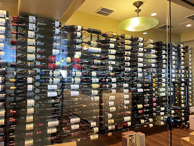 A wine wall so impressive it makes grape vines jealous. Each bottle tells a story waiting to complement your seafood adventure.