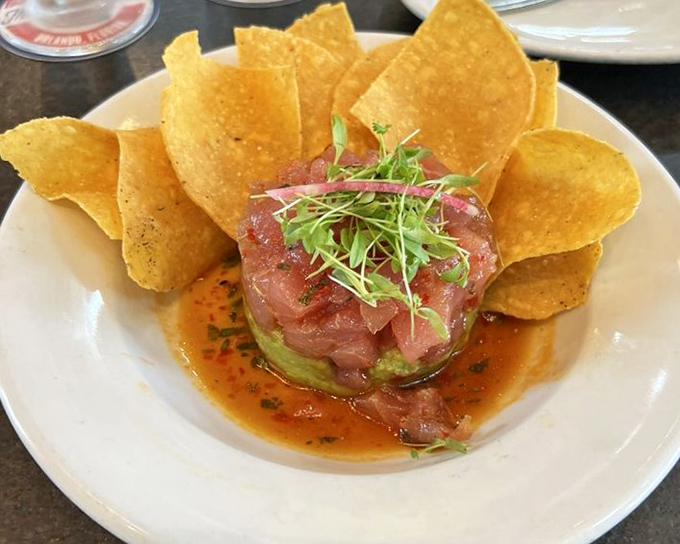 Tuna poke that's so fresh it practically winks at you. Those crispy wonton chips are the perfect delivery system.