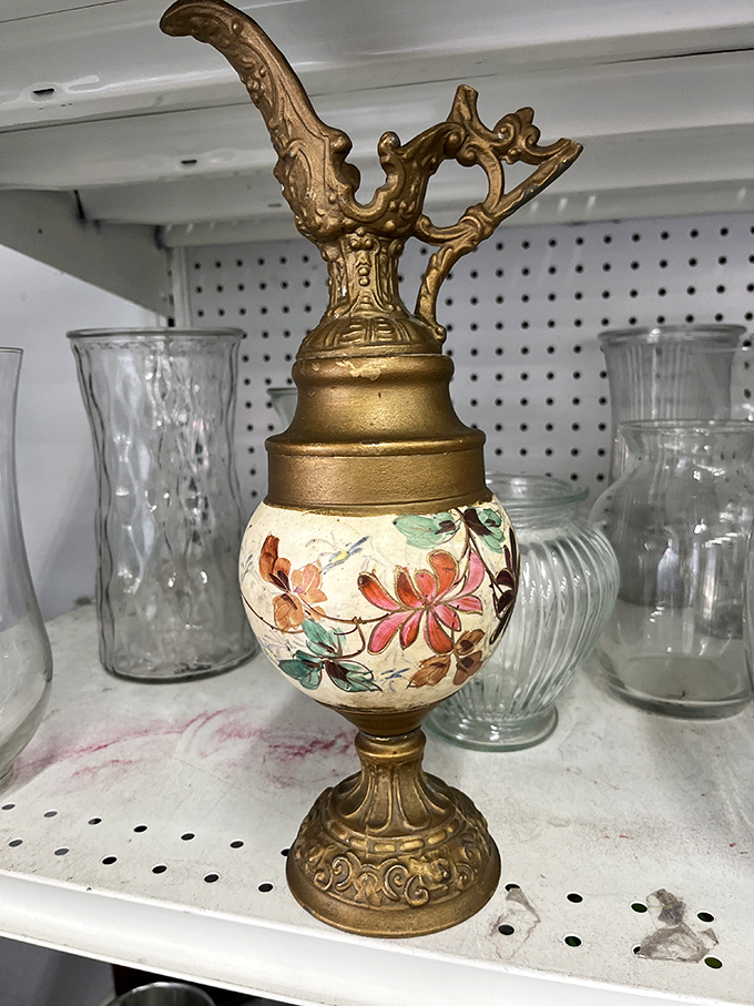 This ornate golden pitcher isn't just decorative&mdash;it's a conversation piece with mysterious origins that will have dinner guests wondering about its glamorous past life.
