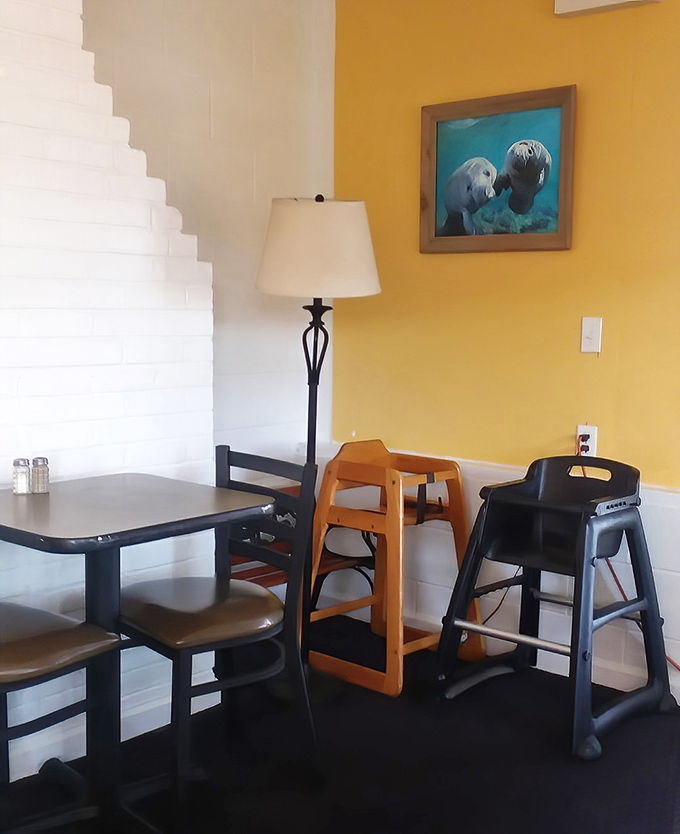 Family-friendly in the truest sense. That manatee picture watching over your meal is the Florida equivalent of dining with celebrities.