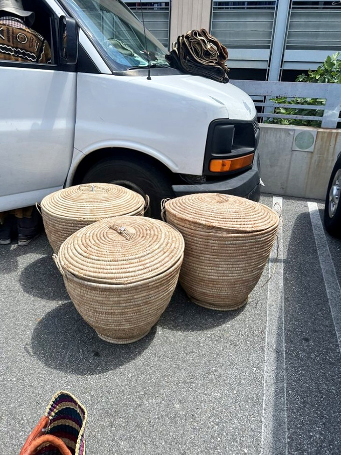 Woven baskets that have crossed oceans to hold your magazines, blankets, or ambitious craft projects you'll start "someday."