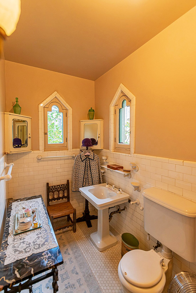 Even the bathrooms at Hearst Castle outshine most modern homes, with Gothic windows and fixtures that turn washing up into a royal experience.