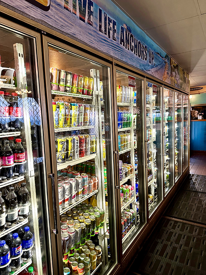 Behind these refrigerator doors lie the liquid companions to your seafood adventure &ndash; from local brews to classic sodas.