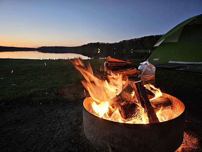 Campfire nights by the lake turn simple evenings into magical memories under Ohio's starlit sky.