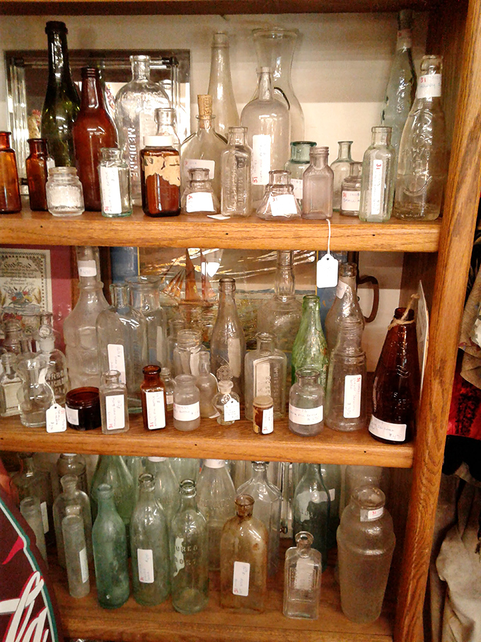 Vintage bottles line up like soldiers from different eras, their glass catching light in ways plastic never could. Each one held something special once.