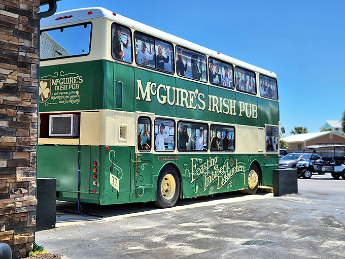 The most Irish-looking bus in all of Florida. It's not just transportation—it's a rolling billboard for good times and better food.