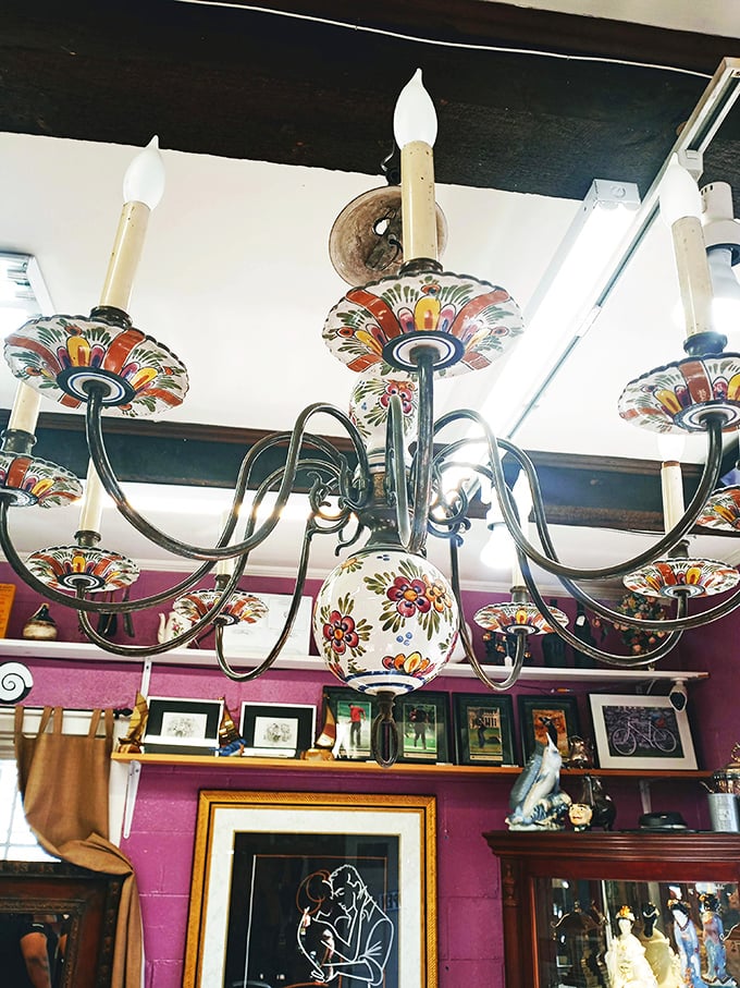 Hanging like a culinary chandelier in a fine restaurant, this vintage light fixture illuminates the space with character impossible to replicate.