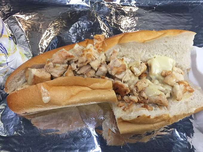 The chicken cheesesteak&mdash;the lighter option that sacrifices nothing in the flavor department. A masterclass in sandwich architecture.