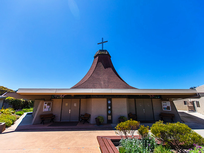 This modern church with its distinctive spire reminds visitors that even in vacation paradise, there's room for moments of reflection and gratitude.