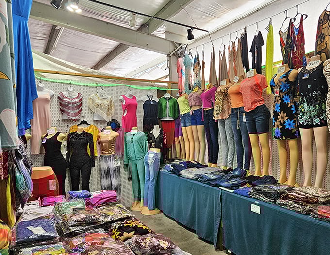 Clothing racks overflow with fashion finds, proving style doesn't require breaking the bank or your back.